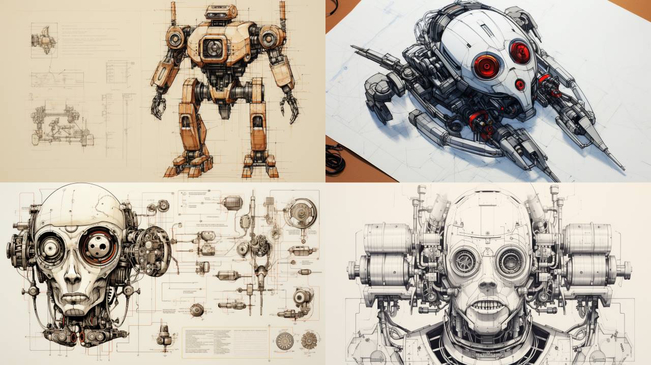 "Conceptual Robot Blueprints" Midjourney 5.2 Prompt – Promptalot