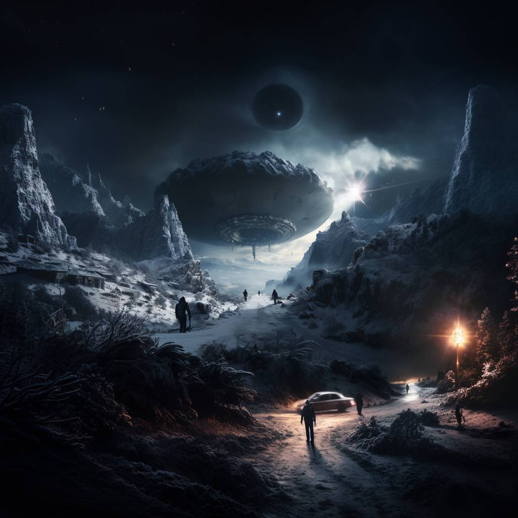 "Alien Encounter on Snowscape" Midjourney 5.2 Prompt – Promptalot
