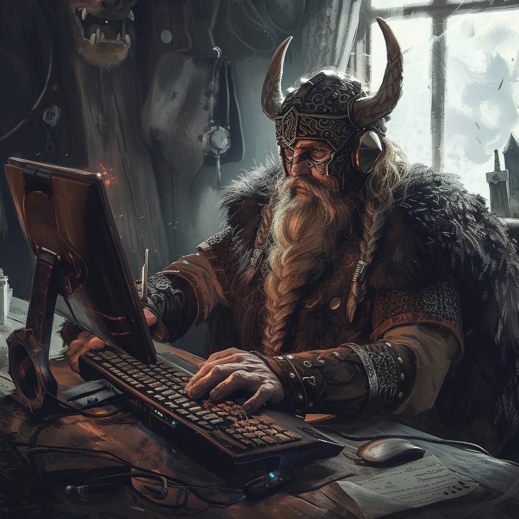 "Viking at a Computer" Midjourney 6 Prompt – Promptalot